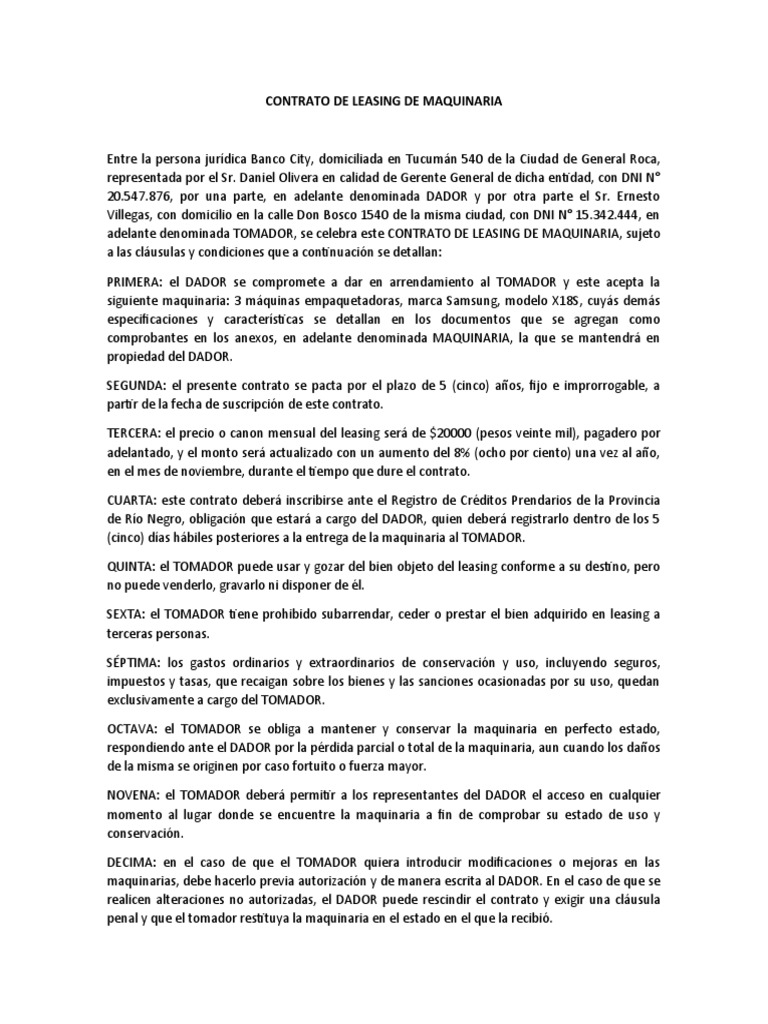 Contrato de Leasing | PDF | Arrendamiento | Conceptos legales