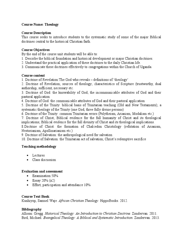 Course Name: Theology Course Description | PDF