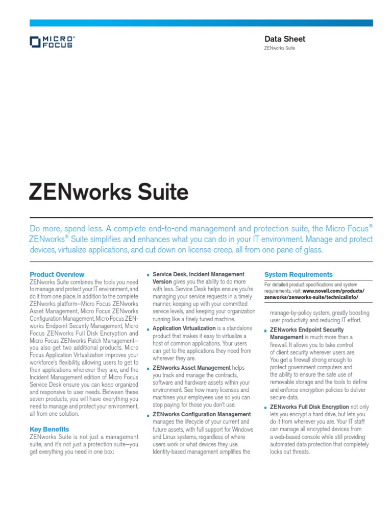 Zenworks Suite: Data Sheet | PDF | Virtualization | Encryption