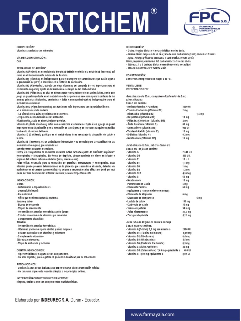 Fortichem: Composición y Dosis | PDF | Vitamina | Vitamina a