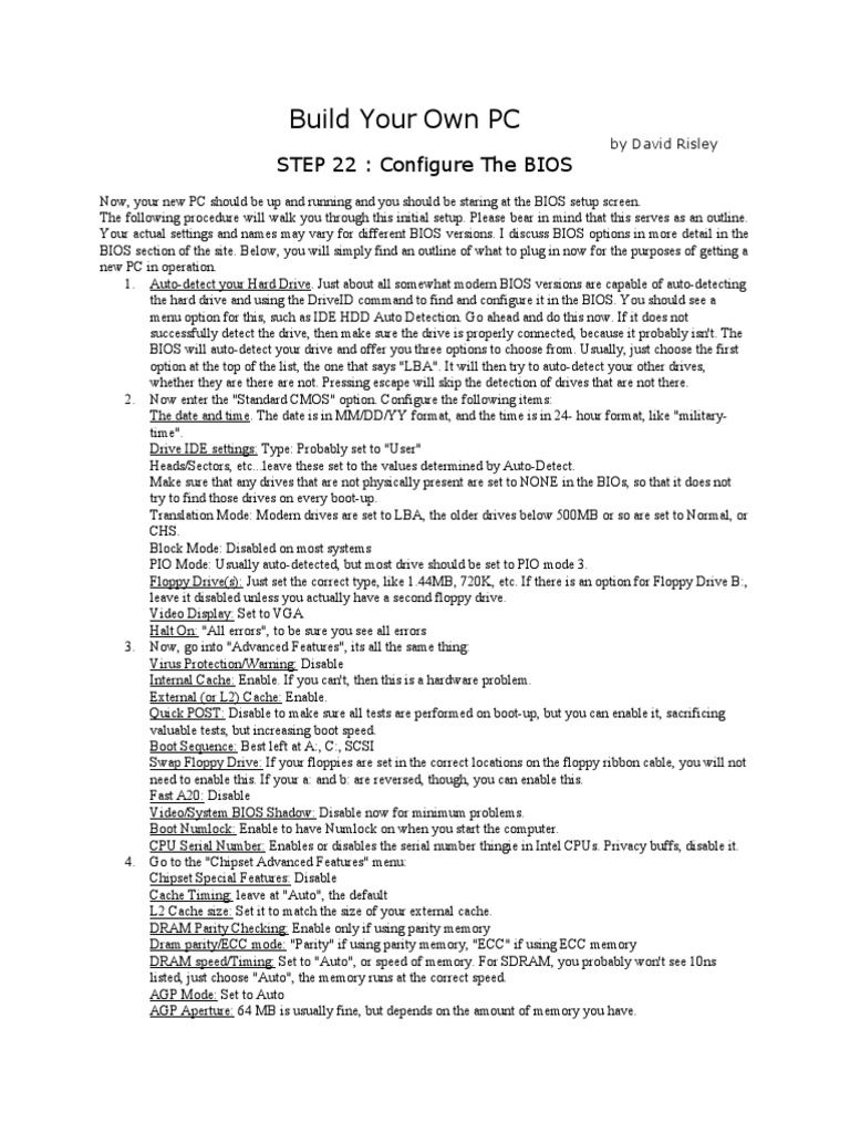 Build Your Own PC: STEP 22: Configure The BIOS | PDF | Bios | Booting