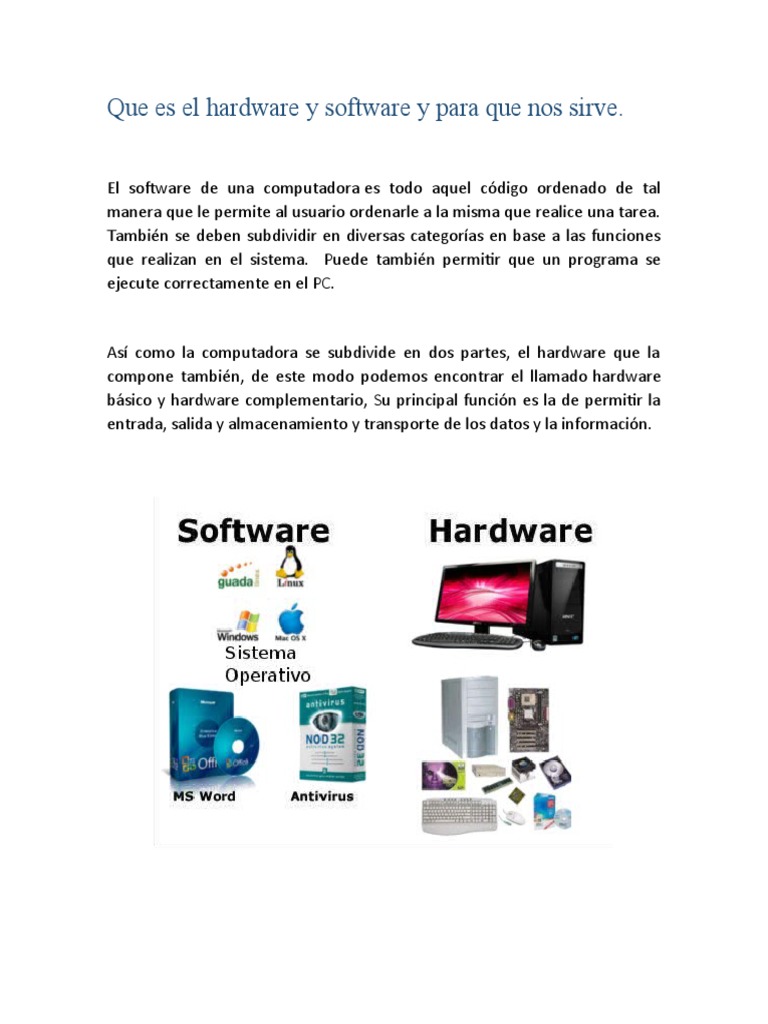 Que Es El Hardware y Software y para Que Nos Sirve - Docx1 | PDF