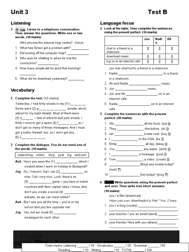 Unit 3 Test B: Listening Language Focus | PDF | Email Spam | Internet