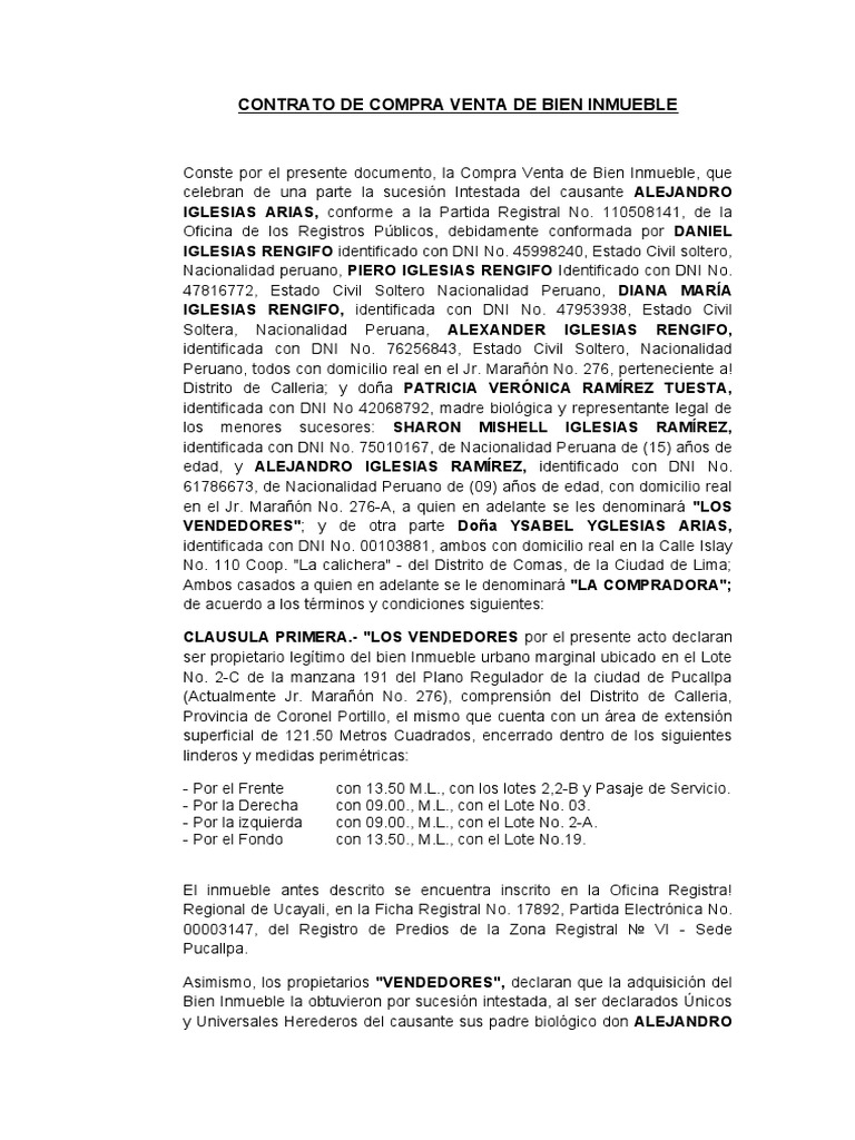 Contrato de Compra Venta de Bien Inmueble | Descargar gratis PDF | Ley común | Derecho privado