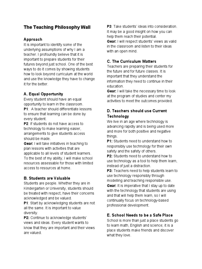 3505 Teaching Philosophy - Tanner Lesh | PDF | Teachers | Curriculum