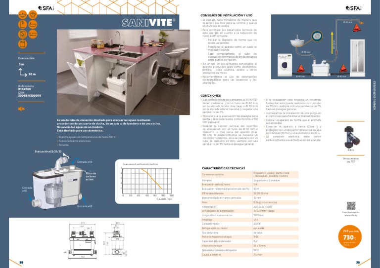 Bomba Evacuacion Sanivite Ficha Tecnica | PDF | Ducha | Equipo