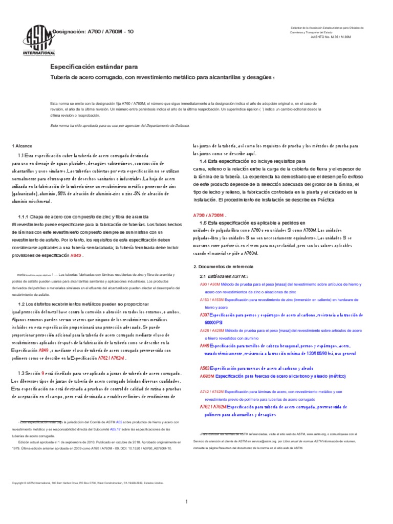 ASTM - A760-A760M-10 en Es | PDF | Revestimiento | Acero