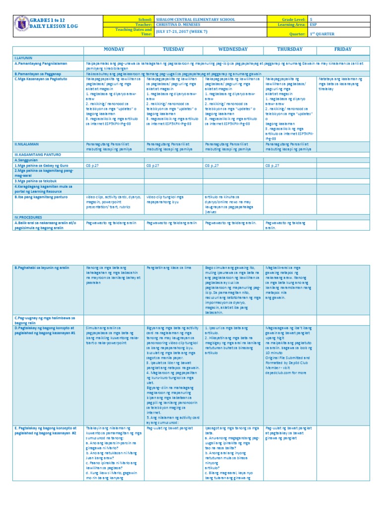 DLL - Esp 5 - Q1 - W7 | PDF
