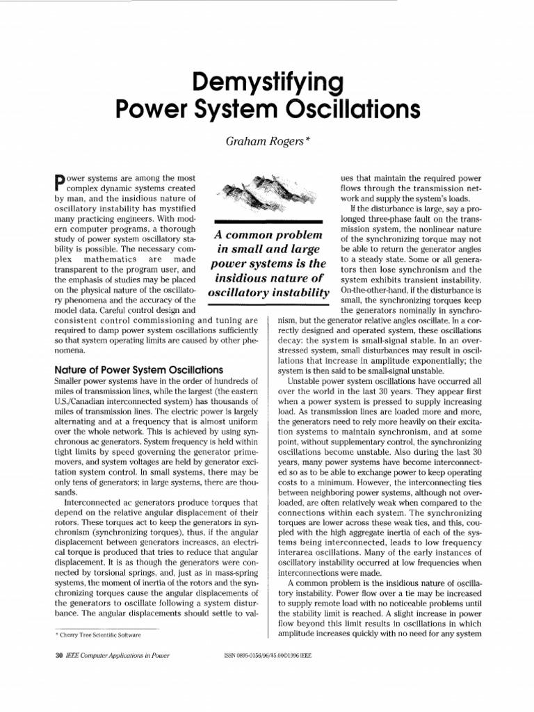 Rogers G. Demistifying Power System Oscillations. IEEE Computer ...