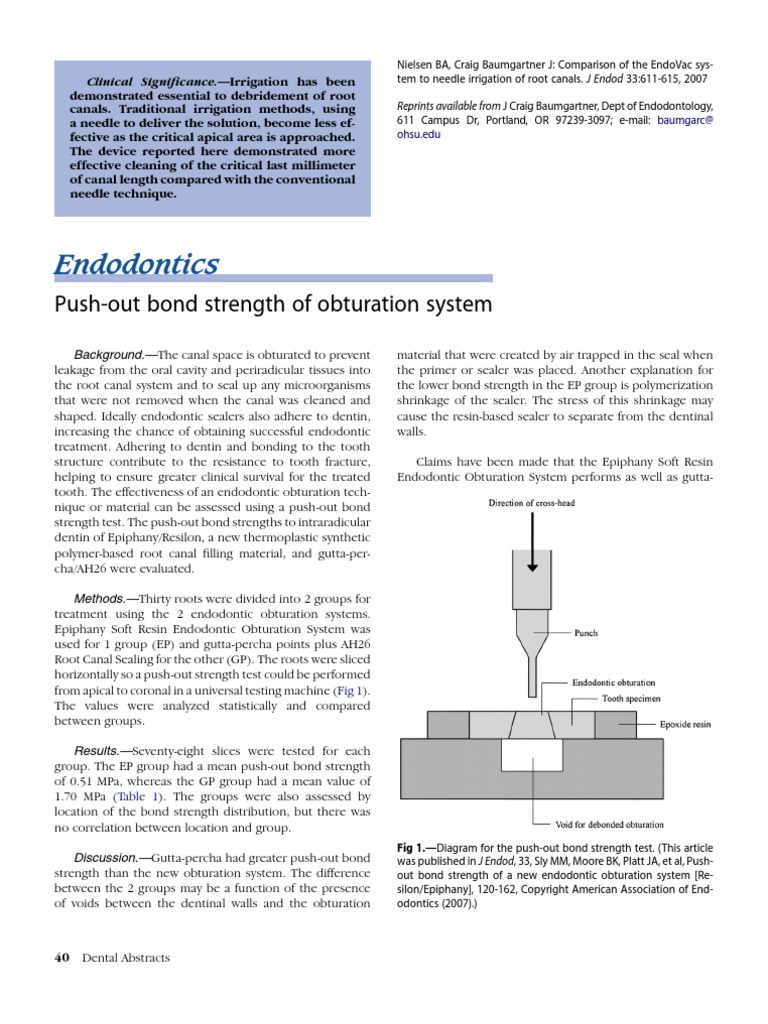 Push-out bond strength of obturation system | Medical Specialties ...