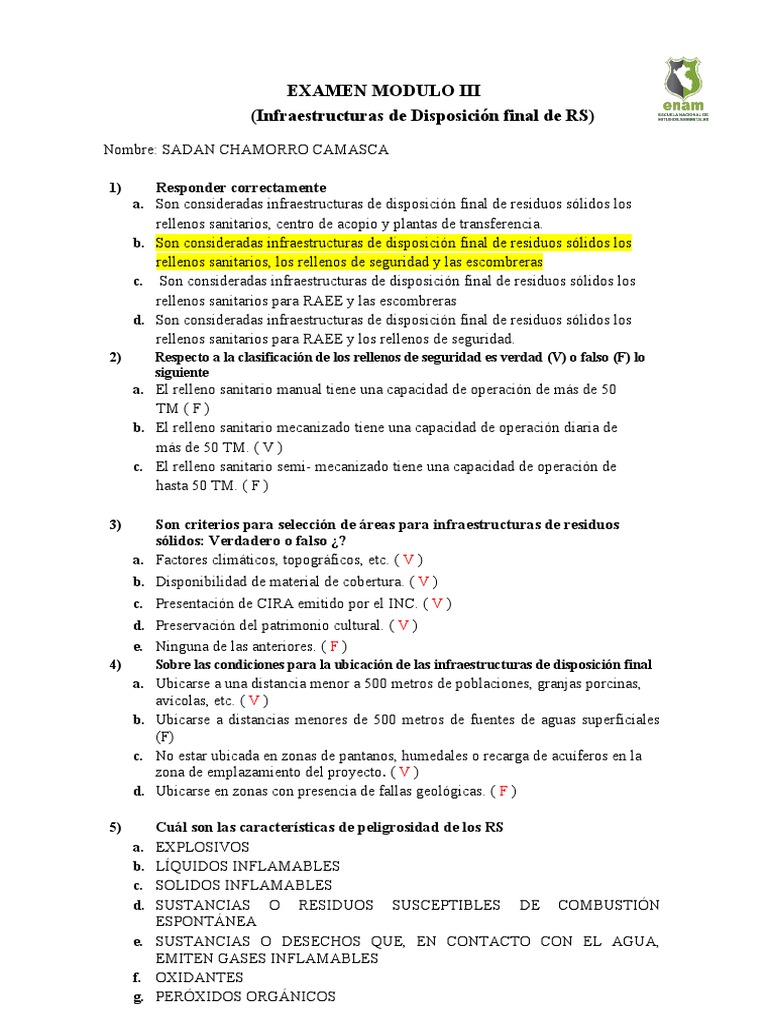 Examen Modulo III | PDF | Vertedero | Residuos