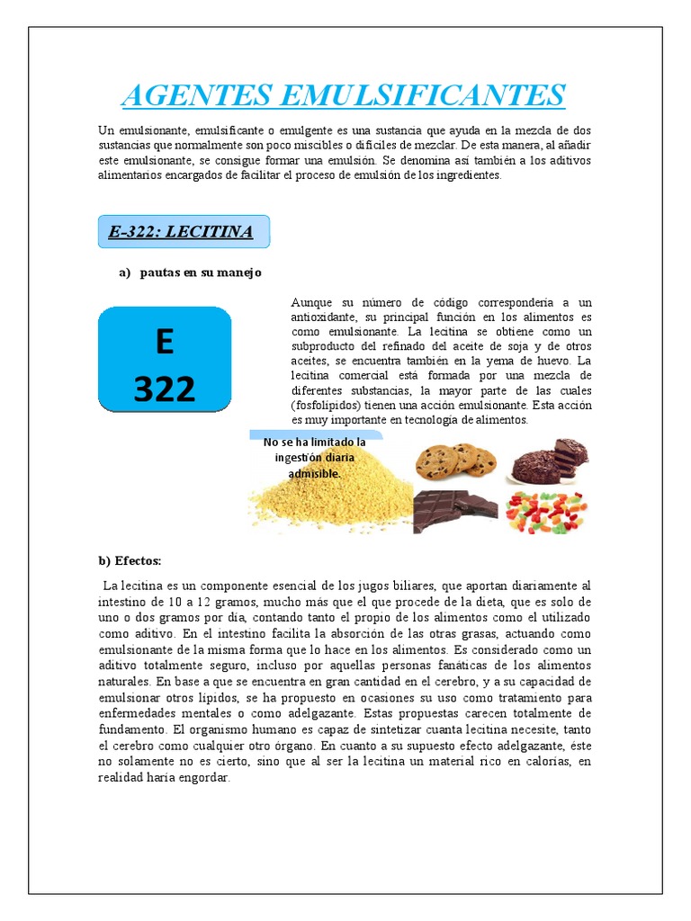 Agentes Emulsificantes | PDF | Emulsión | Alimentos