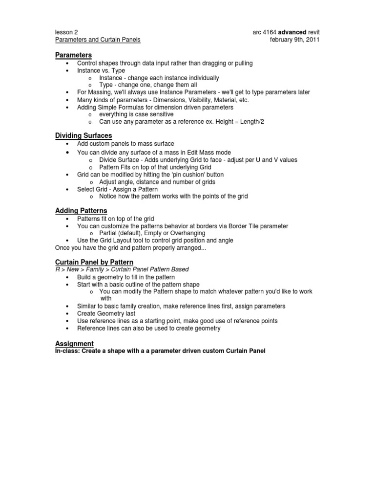 Lesson 2 - Parameters and Panels | PDF