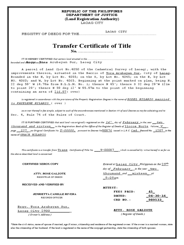 Annex A-Tct | PDF | Real Property Law | Property