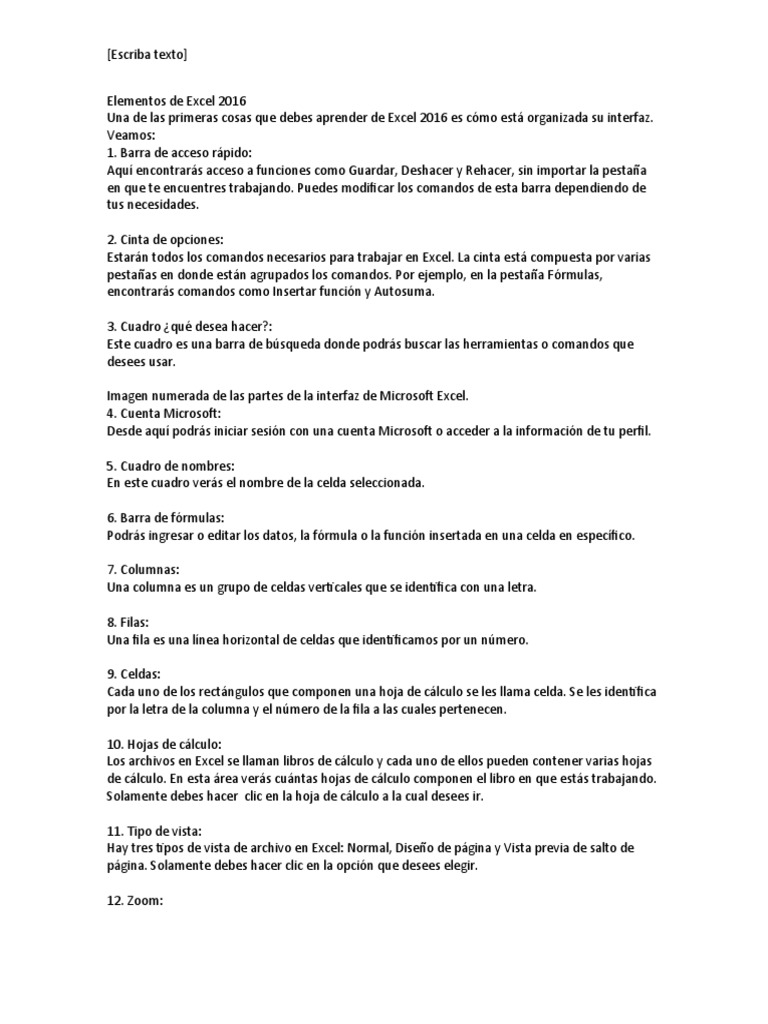 Elementos de Excel 2016 | PDF Elementos de Excel 2016 | PDF