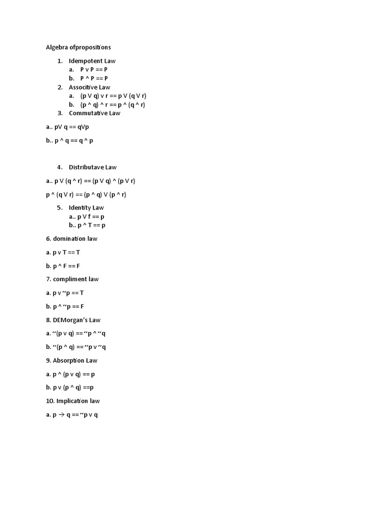 Algebra of Propositions | PDF