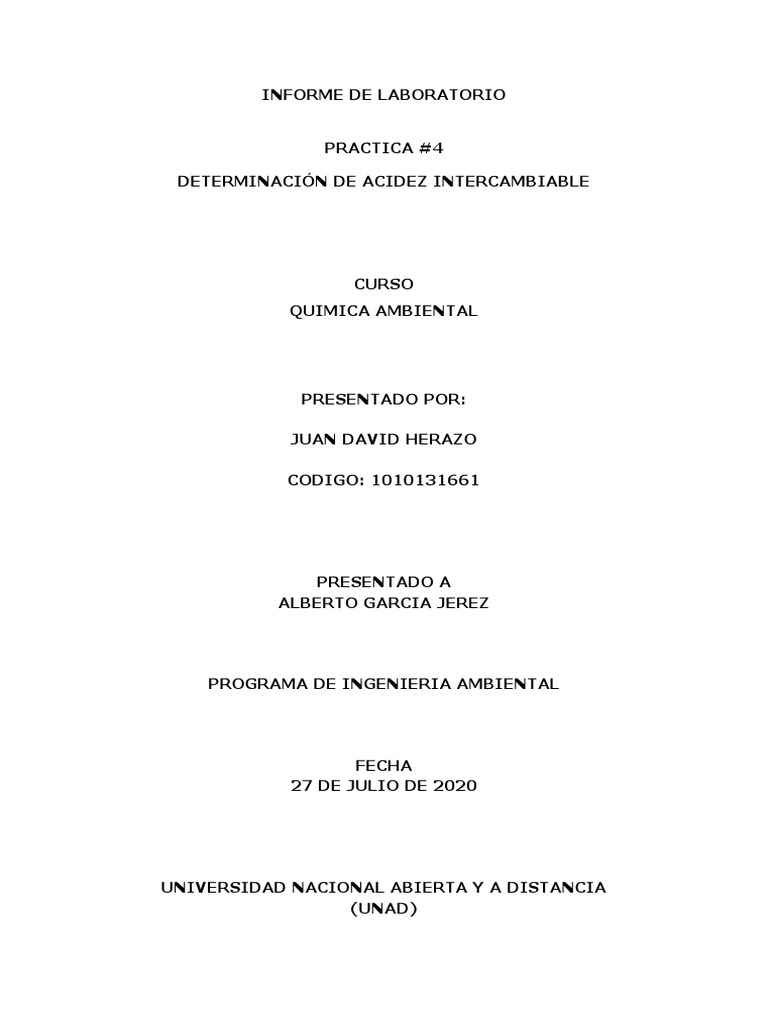 Informe de Laboratorio Practica 4 | PDF | Ph | Ácido clorhídrico