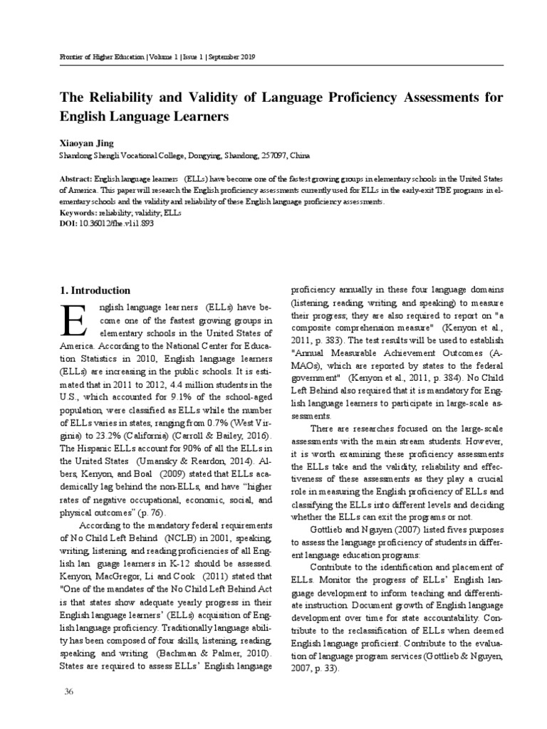The Reliability and Validity of Language Proficien PDF | PDF | No Child ...
