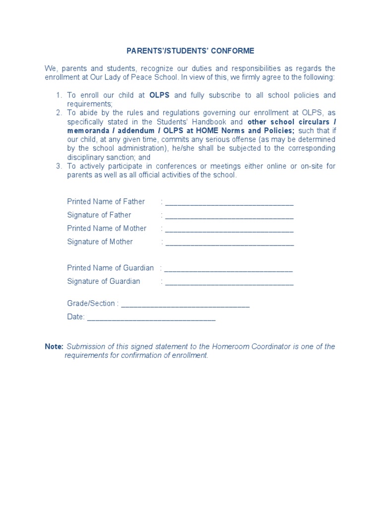 Parents and Students Conforme | PDF