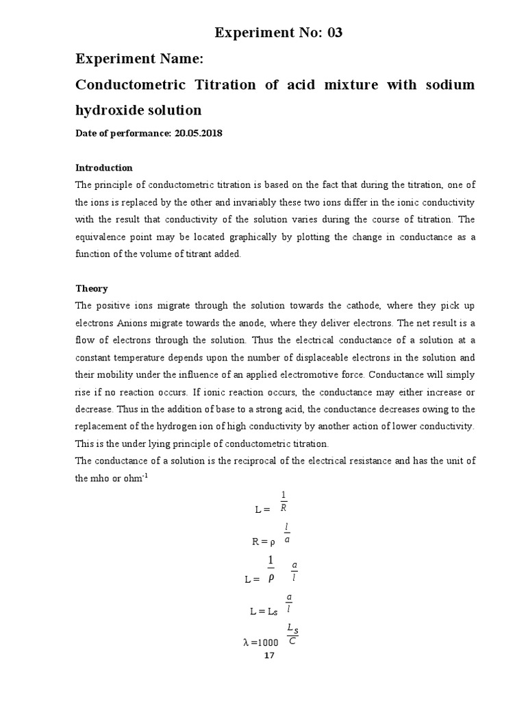 Conductometric Titration of an Acid Mixture with Sodium Hydroxide: Determining the Endpoints ...