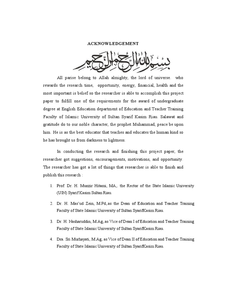 ACKNOWLEDGEMENT | PDF | Abrahamic Religions | Further Education