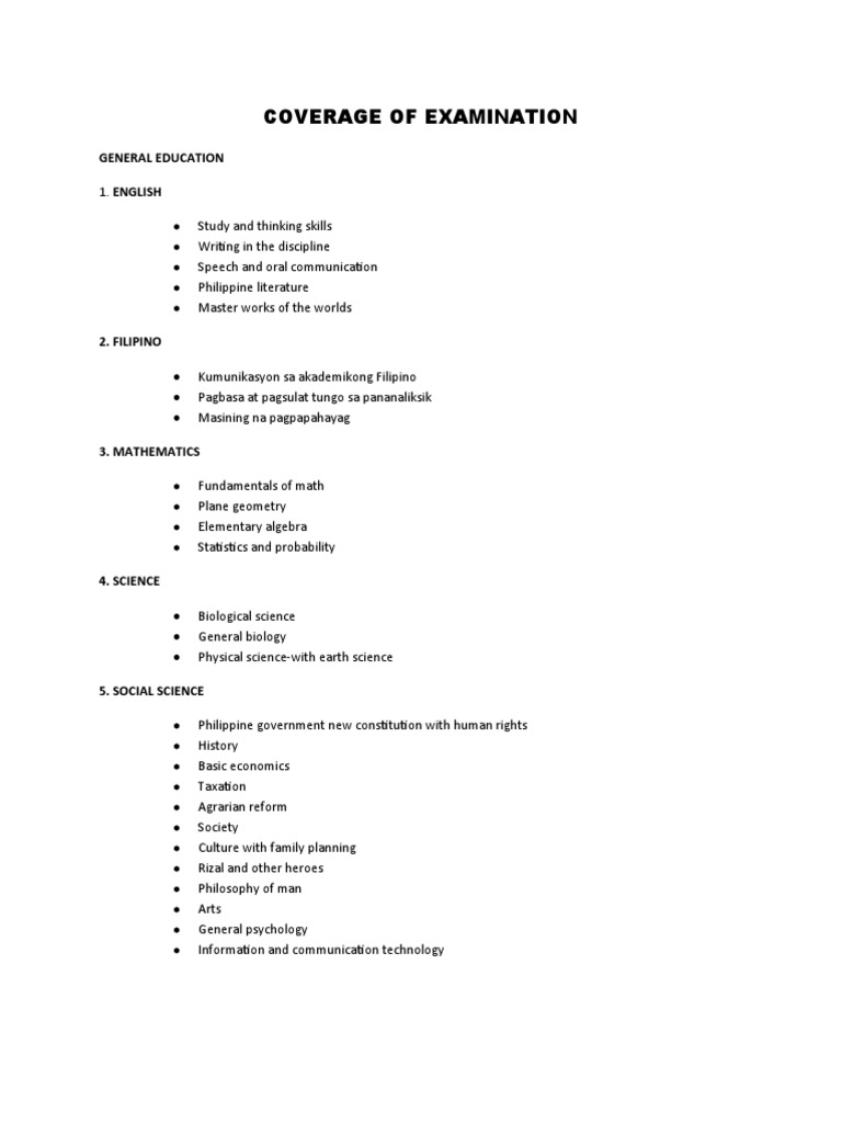 Coverage of Examination: General Education | PDF
