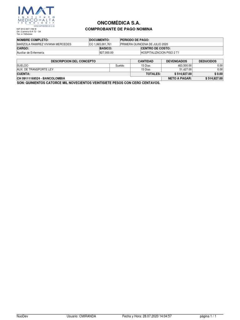 Colilla de Pago Viviana 3 | PDF