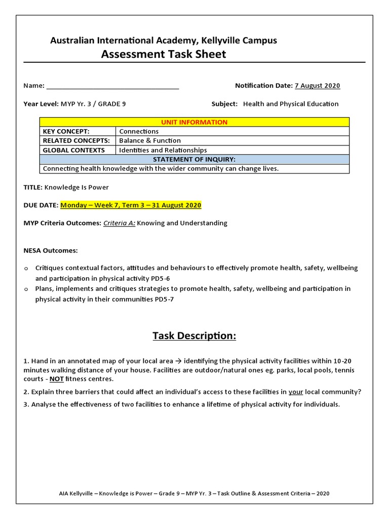 Grade 9 Health Education Task Overview | PDF | Health Education | Knowledge