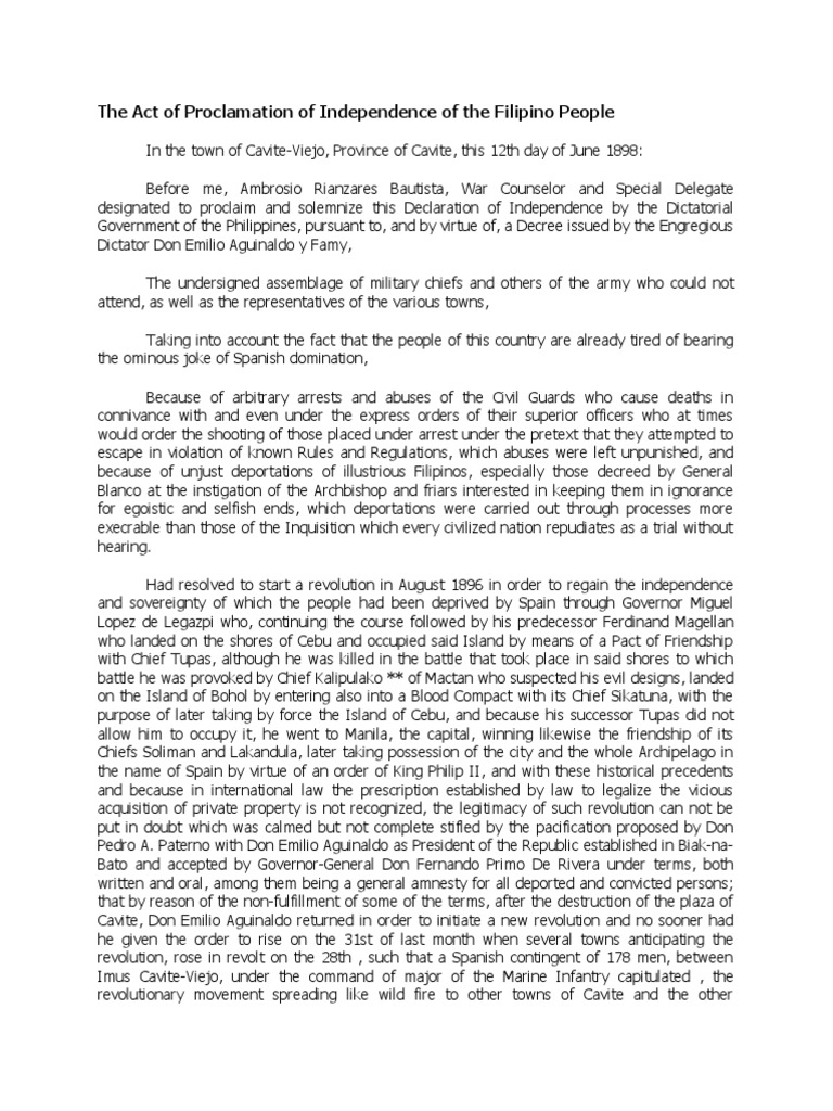 Proclamation of Philippine Independence | PDF | Philippines | Unrest