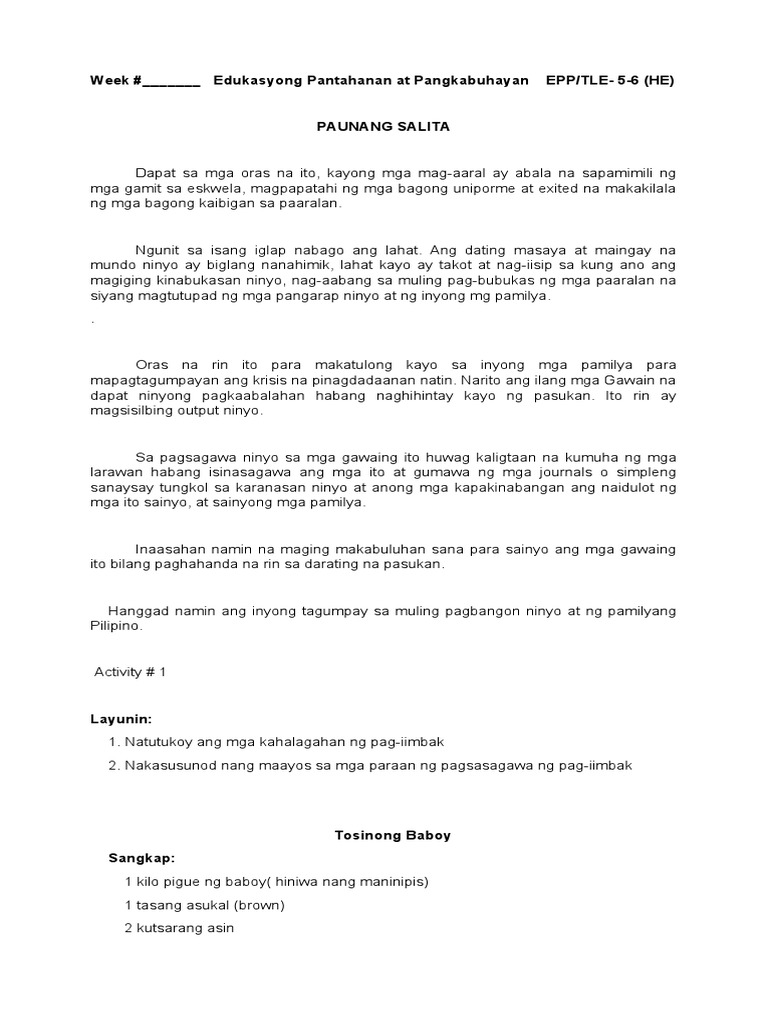 Edukasyong Pantahanan at Pangkabuhayan | PDF
