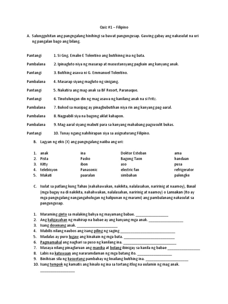 Quiz 1 Pangngalan | PDF