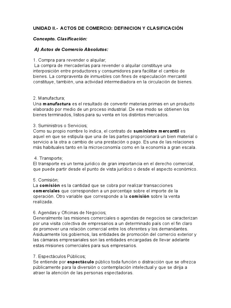 Actos de Comercio: Definición y Tipos | PDF | Subasta | Comercio