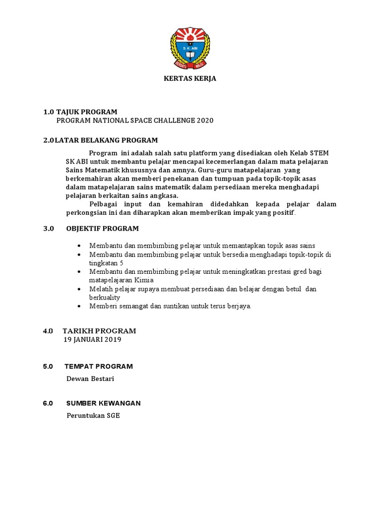 KERTAS KERJA PROGRAM Stem | PDF