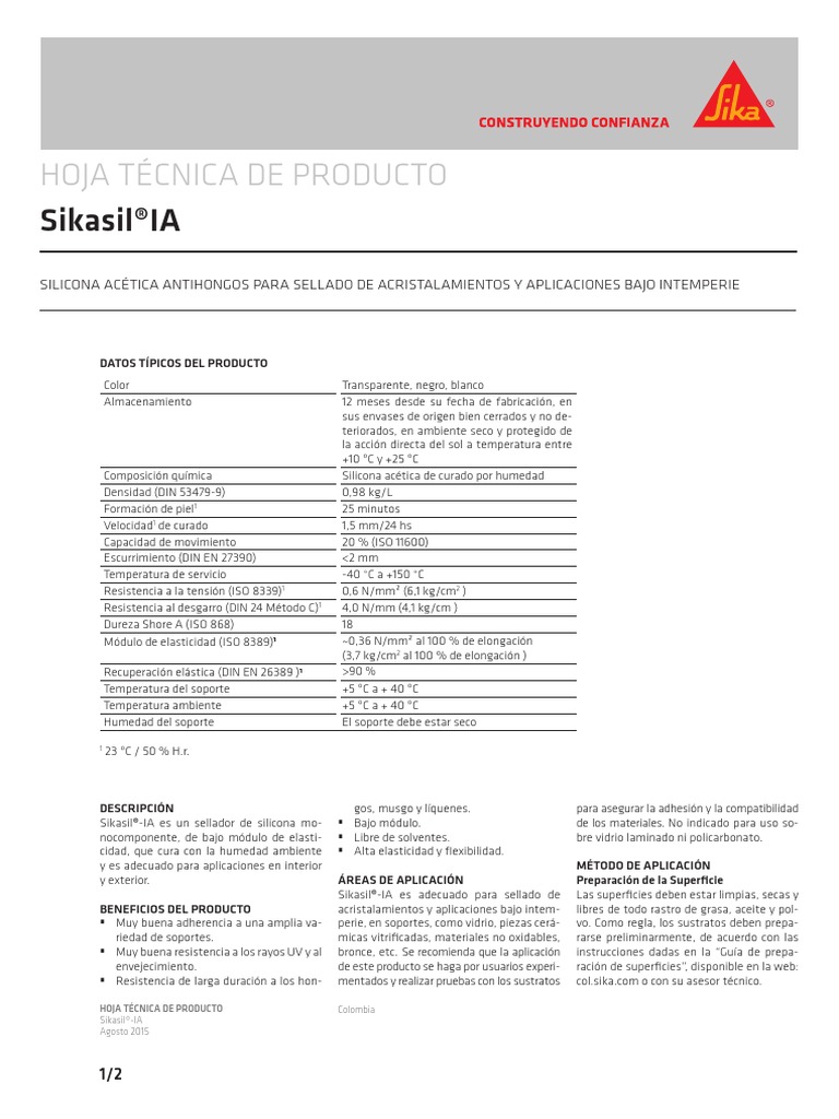 Sikasil IA PDF | PDF | Química | Materiales