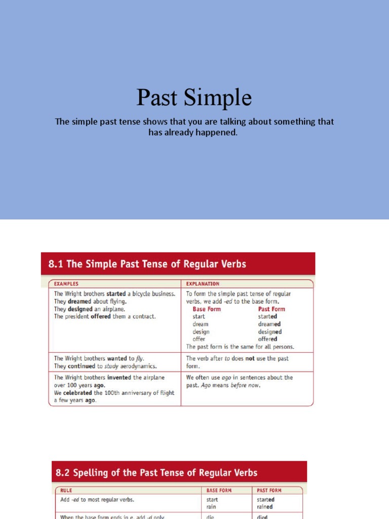 Past Simple: The Simple Past Tense Shows That You Are Talking About ...