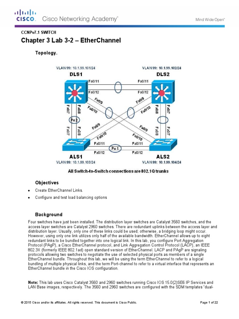 Chapter 3 Lab 3-2 - Etherchannel: Topology | PDF | Network Switch ...