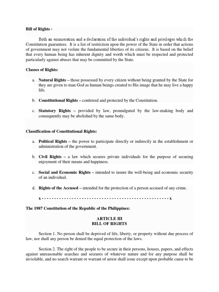 An Analysis of Individual Rights and Liberties According to the 1987 ...