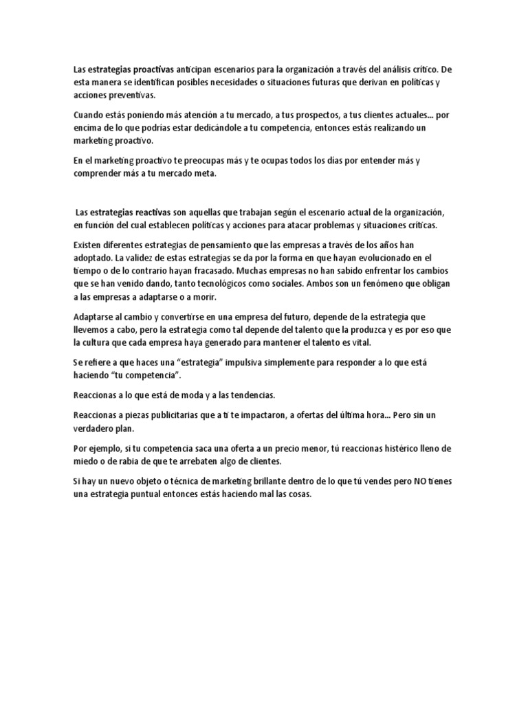 Estrategias Proactivas y Reactivas | PDF | Planificación ...
