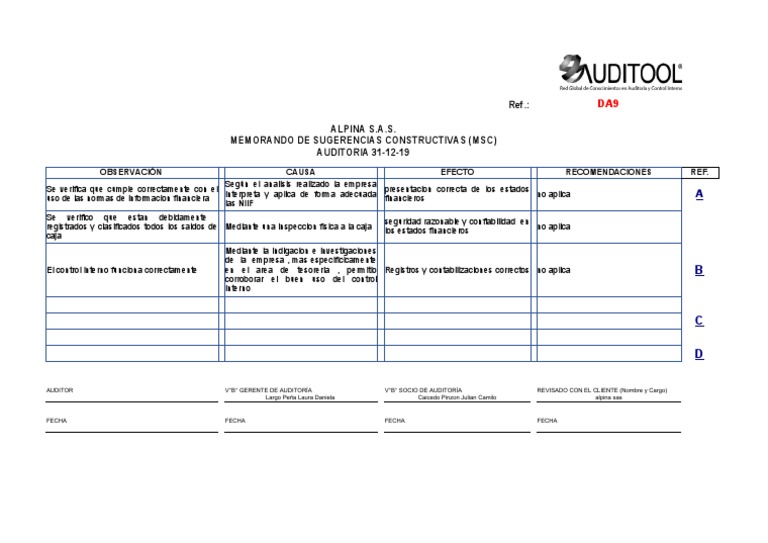 DA9 MSC Memorando de Sugerencias Constructivas | PDF | Auditoría | Business