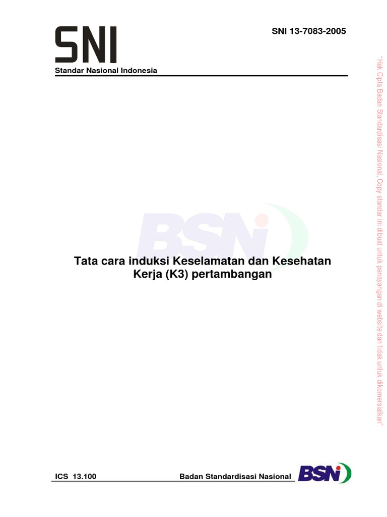 SNI 13-7083-2005 - Tata Cara Induksi Keselamatan Dan Kesehatan Kerja (K3) Pertambangan PDF | PDF