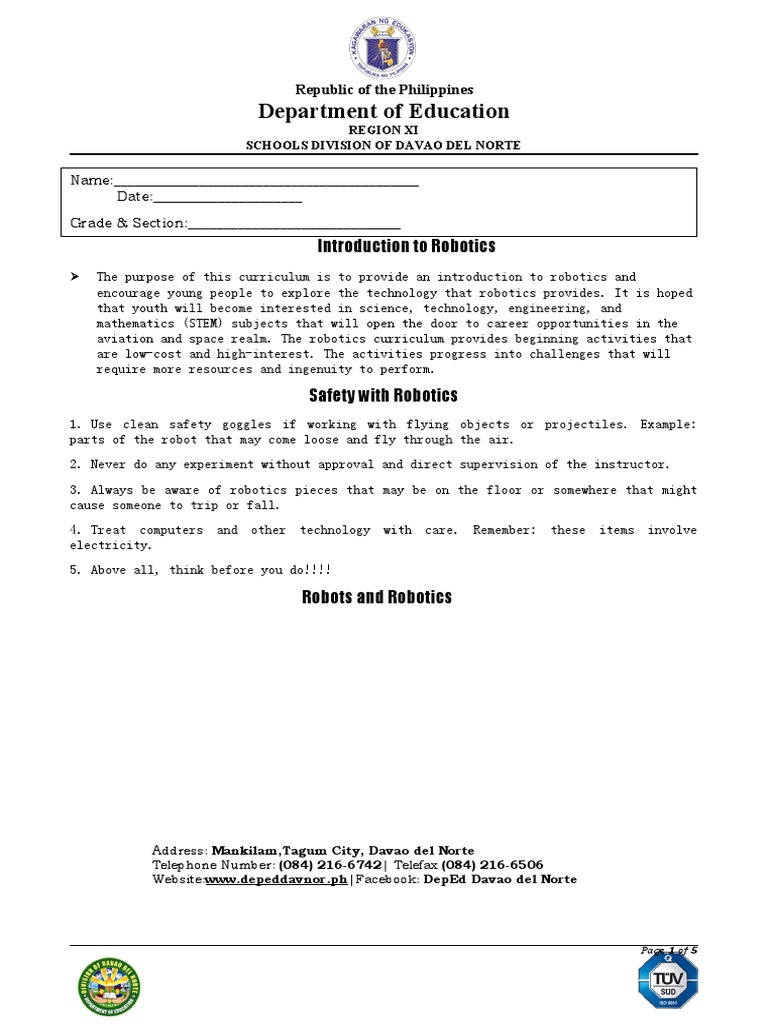 Department of Education: Introduction To Robotics | PDF | Behavior ...