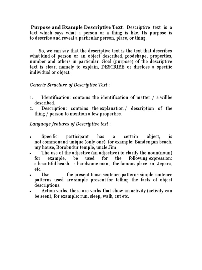 Purpose and Example Descriptive Text. Descriptive Text Is A | PDF