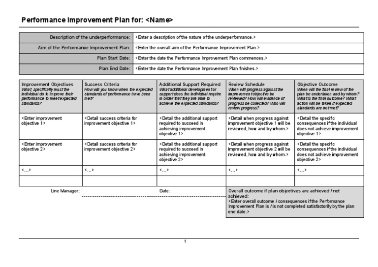 Performance Plan Guide for Managers | PDF | Cognition | Psychological ...