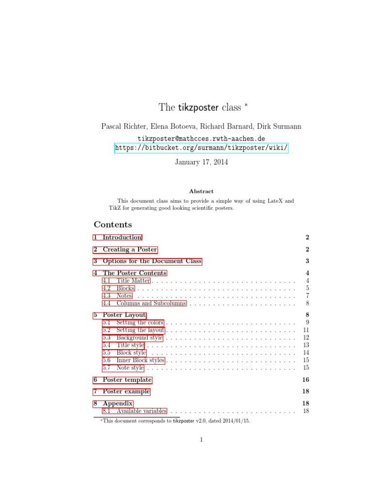 THE TIKZPOSTER CLASS (Pascal Richter + Elena Botoeva + Richard Barnard + Dirk Surmann) PDF | PDF ...
