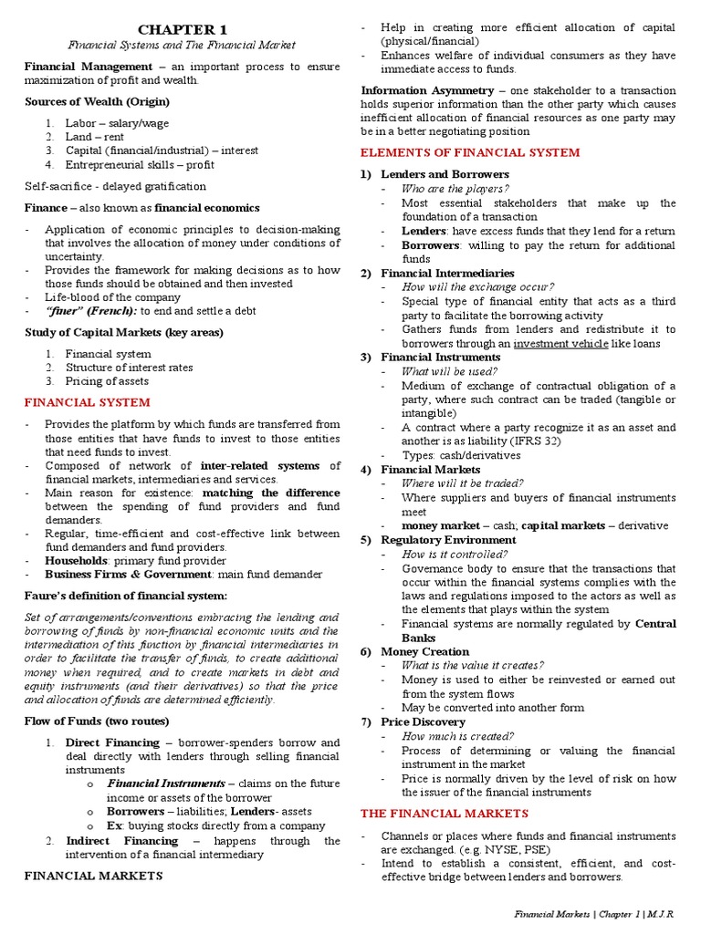 FINMAR Chapter 1 (Reviewer) | PDF | Financial Markets | Securities ...