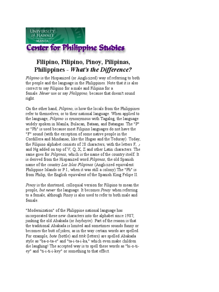 Pinoy, Pilipino, and Filipino Explained | PDF | Social Science ...