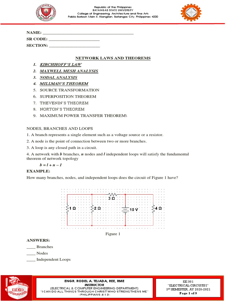 Name: - SR Code: - Section | PDF | Electrical Network | Electrical Circuits