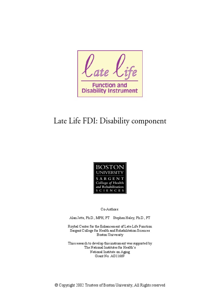 Late Life FDI: Disability Component | PDF | Question | Wellness