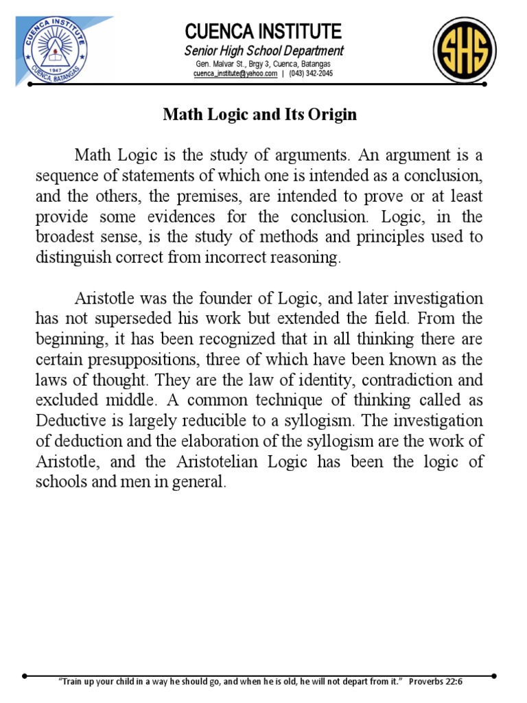 Origins of Math Logic Explained | PDF | Social Science | Self-Improvement