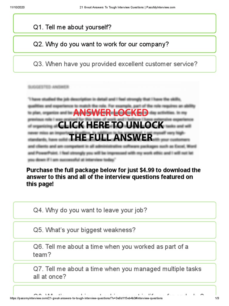 21 Great Answers To Tough Interview Questions | PDF
